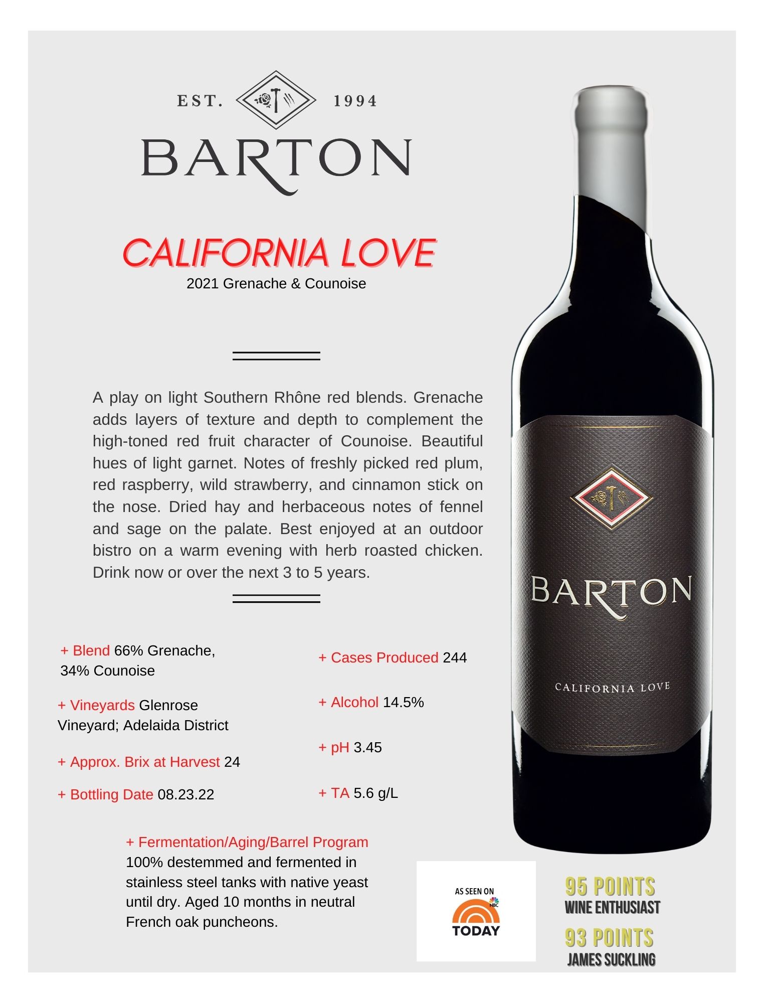 Bottleshots / Tech Sheets | Barton Family Wines